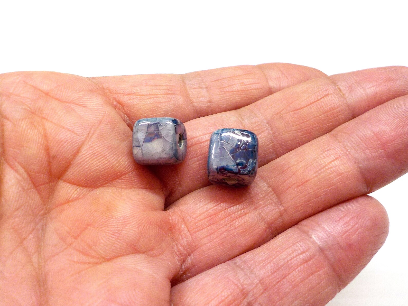 Blue Ceramic Cube Handmade Enameled Ceramic Beads Glazed | Etsy