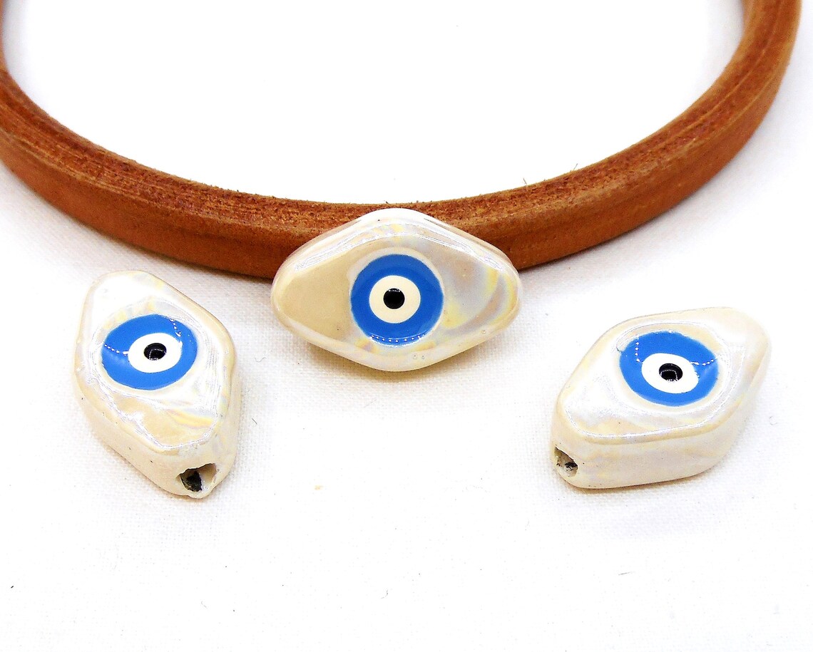 Rhombus Ceramic Bead Greek Enameled Ceramic Slider Evil Eye - Etsy