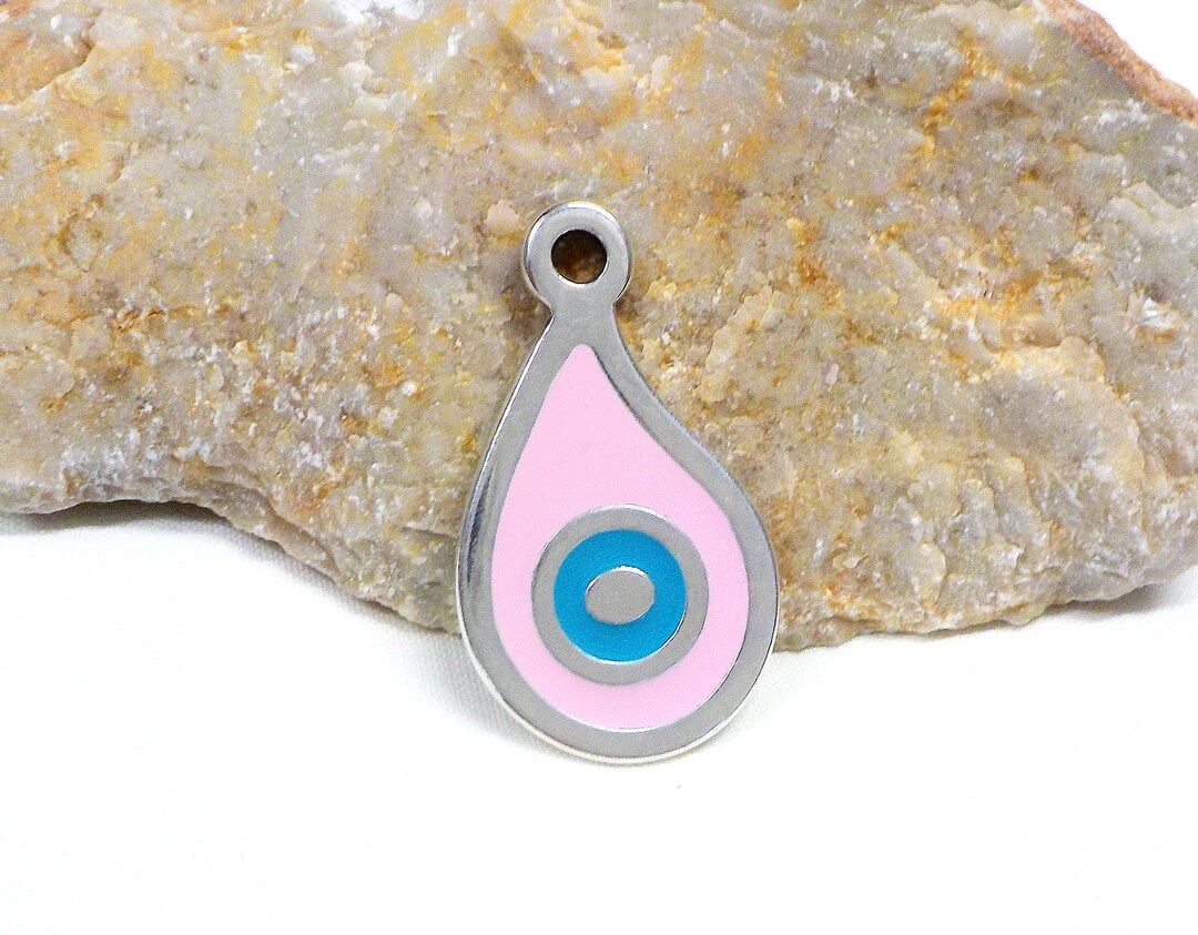 Drop Evil Eye, Silver Plated Pink Enamel Evil Eye Pendant, Good Luck ...