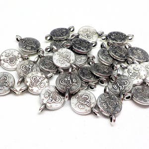 Silver Coin Charm Connector, Mini Ethnic Round Charm, Necklace Bracelet ...