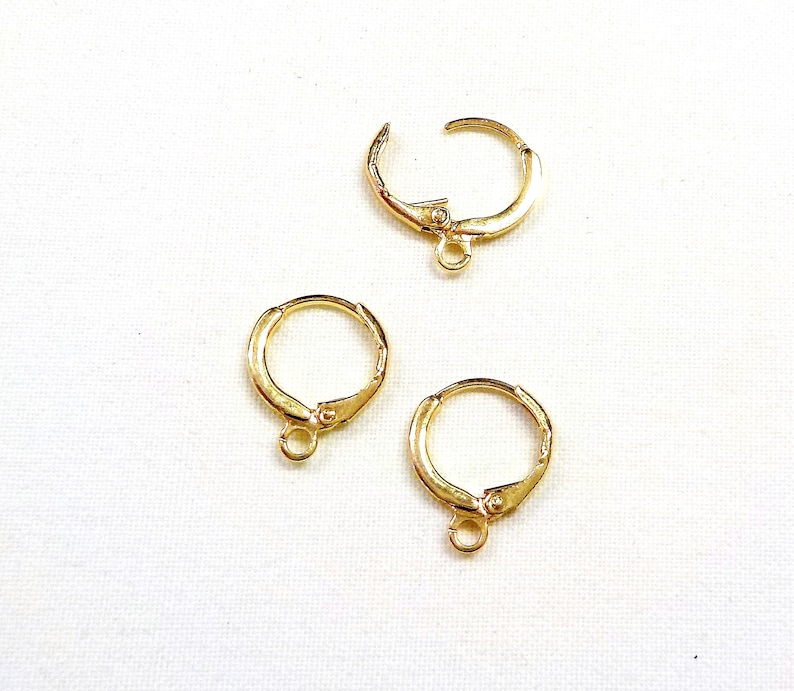 Gold Plated Brass Lever Back Round Earrings, Secure Hook Earrings With ...