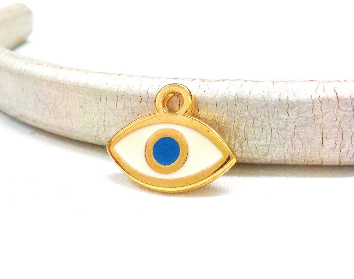 Gold Plated Evil Eye With Ivory Enamel, Gold Metal Evil Eye Charm ...
