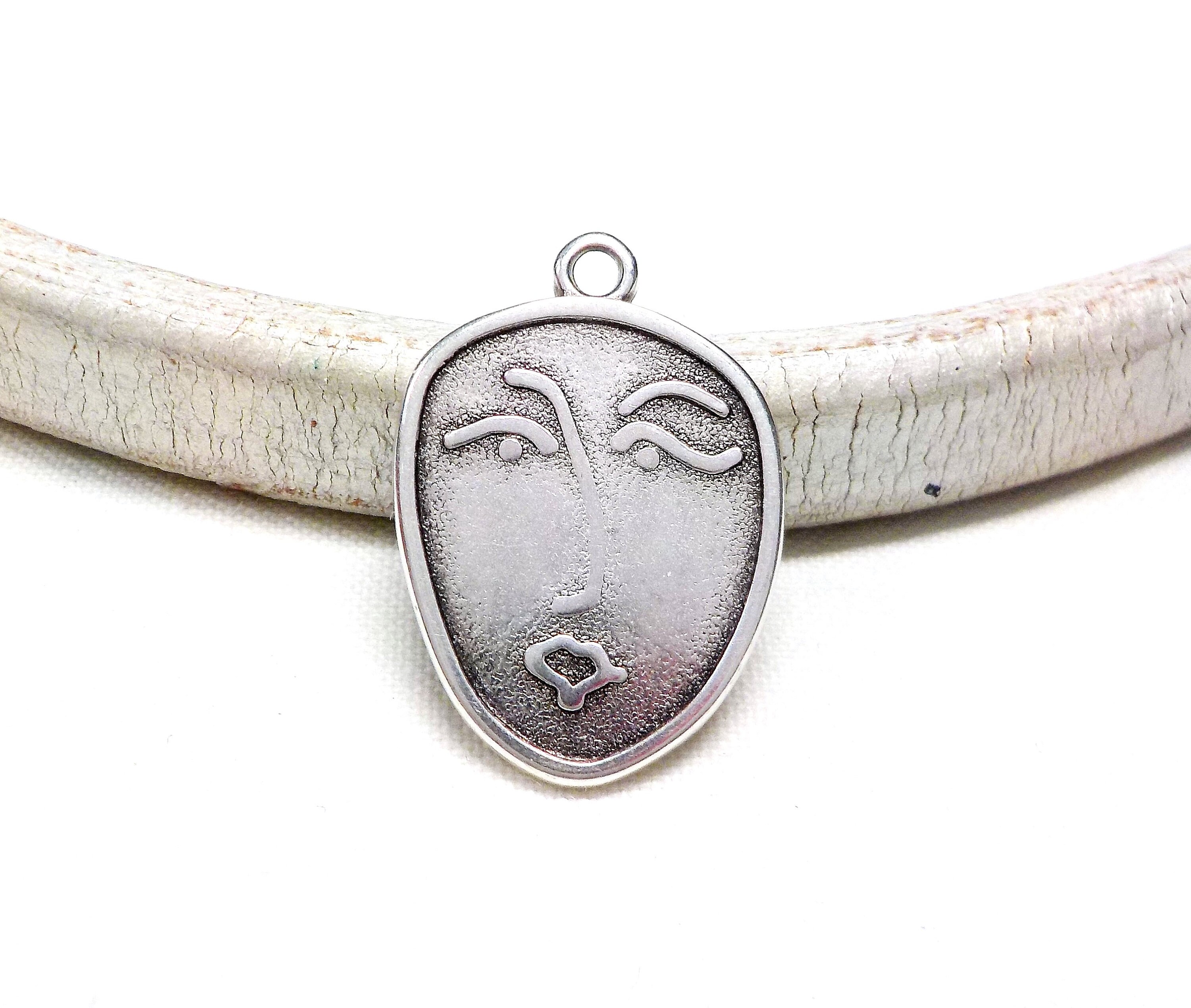 Silver Plated Face Pendant, Greek Mask Pendant, Face Charm, Abstract ...