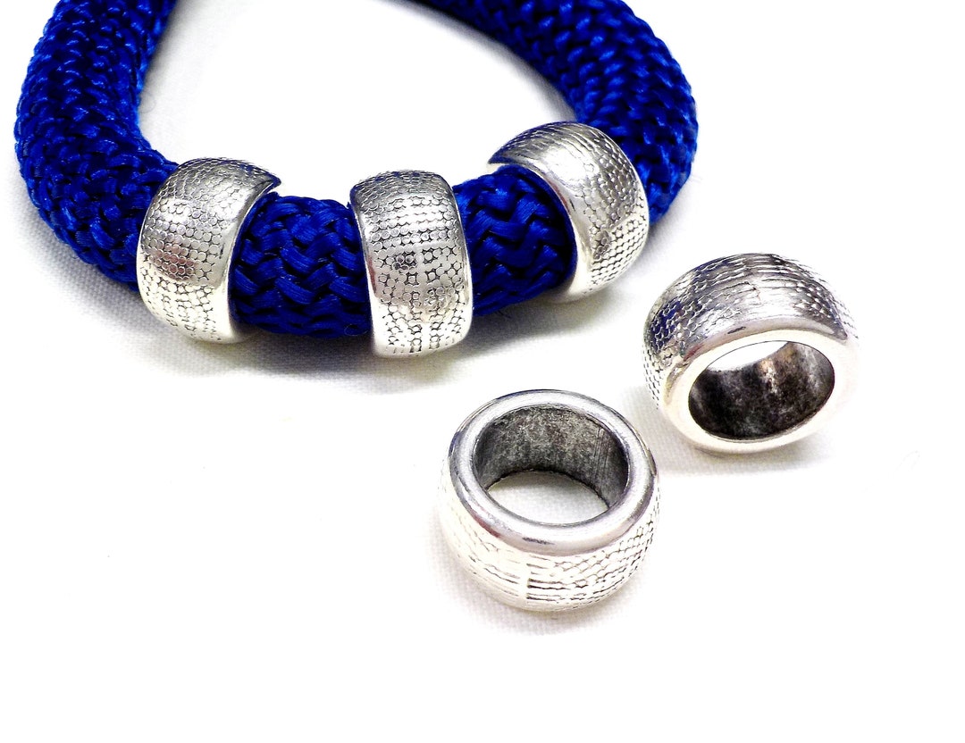 Silver Plated Tube Bead, Tube Slider, Tube Patterned Spacer, Large Hole ...