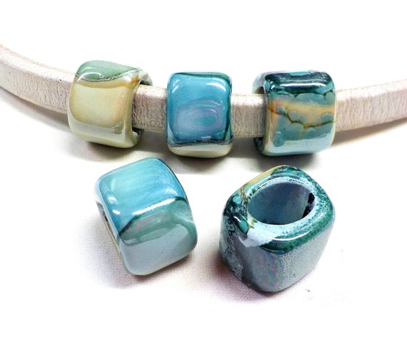 Ceramic Bead Tube Slider for Oval Cord Teal Blue Beige Multi | Etsy