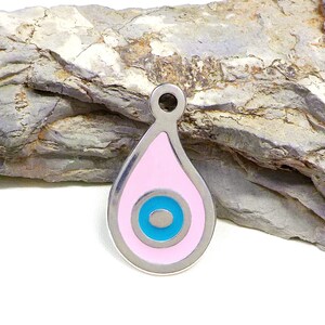 Drop Evil Eye, Silver Plated Pink Enamel Evil Eye Pendant, Good Luck ...