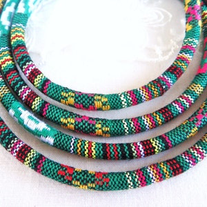 Green Multi Stitched Fabric Cotton Cord, Embroidered Textile Cord ...