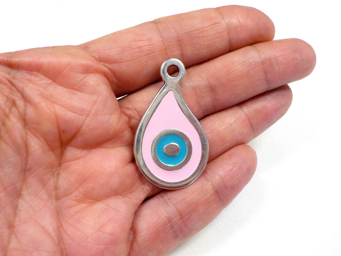 Drop Evil Eye Silver Plated Pink Enamel Evil Eye Pendant | Etsy