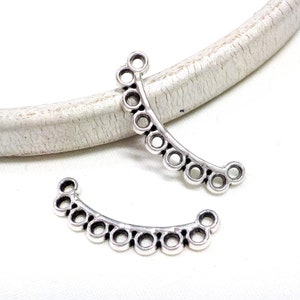 Silver Plated Curved Bar Connector, Necklace Bar Connector With 9 Loops ...