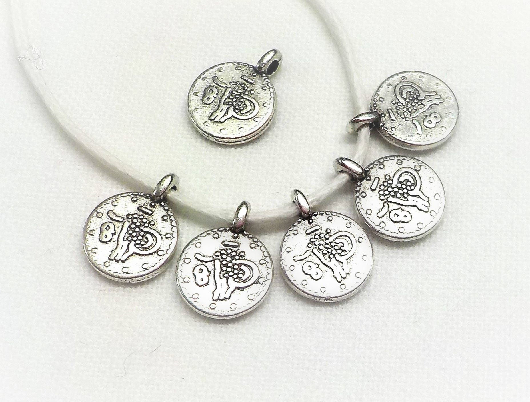 999 Silver Plated Coin Charm, Mini Ethnic Round Charm, Boho Charm ...
