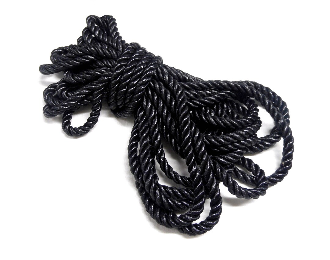 5mm Black Satin Twisted Cord, Wrapped Thread Cord, Rope Cord- 2 Yards ...