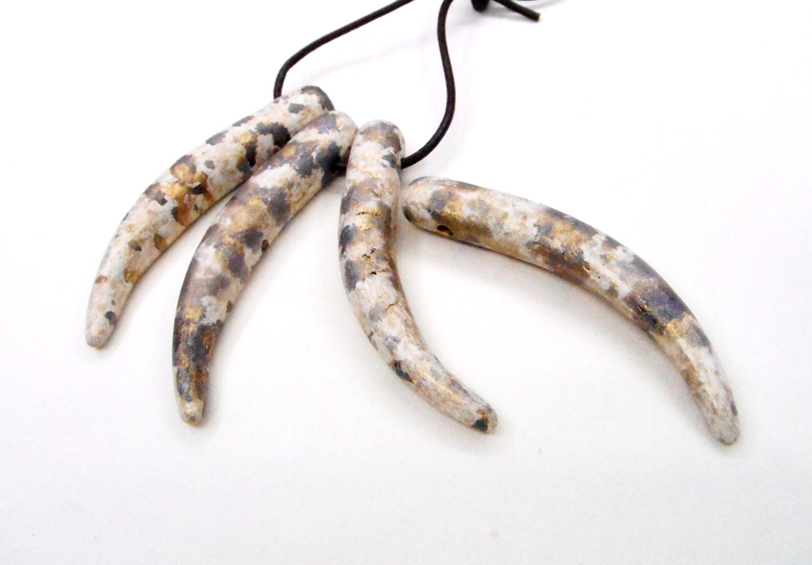 Silver Gold Ceramic Horn Pendant, Tooth Pendant, Good Luck Boho Chic ...