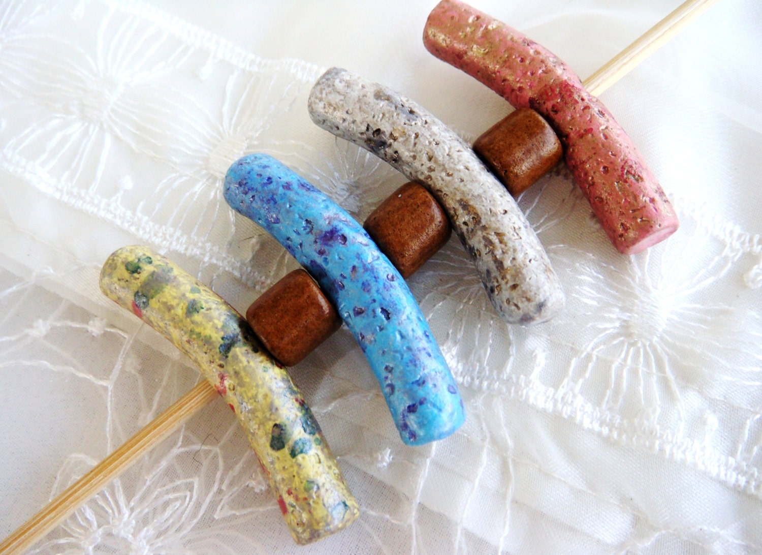 Inlay Pink Ceramic Beads Ceramic Curved Bars Handmade Greek - Etsy