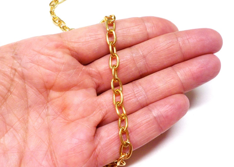 24K Gold Plated Over Steel Oval Link Cable Chain, Oval Open Links 9x6mm ...