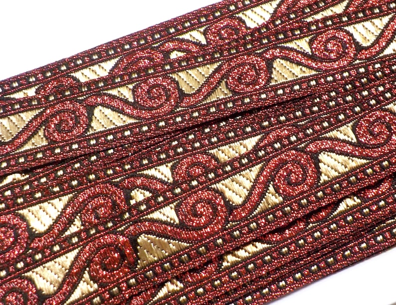 Red Gold Woven Embroidered Jacquard Trim Metallic Ribbon | Etsy