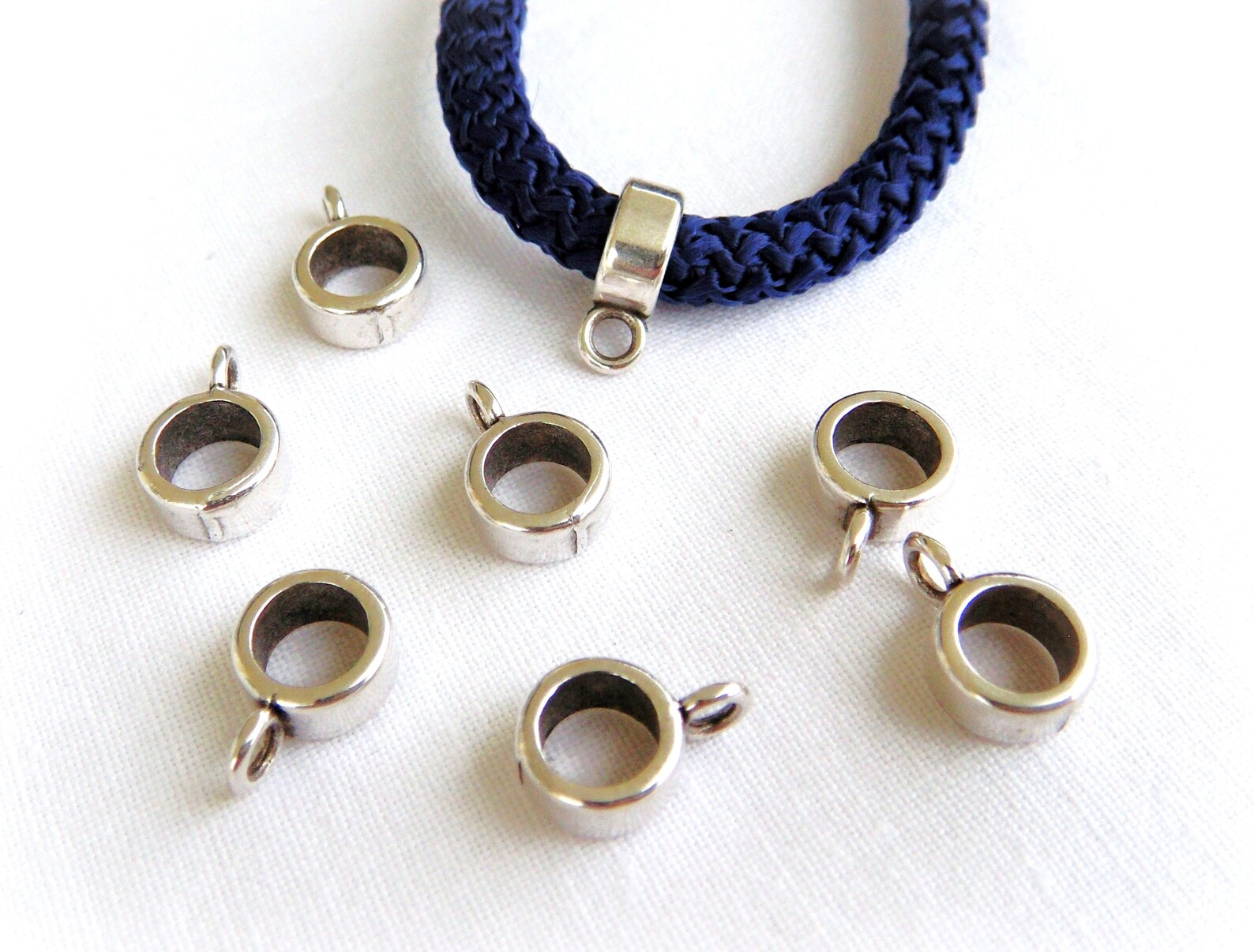 999 Silver Bail Beads, Bail Charm Holder Spacer With Loop, Tube Bails ...