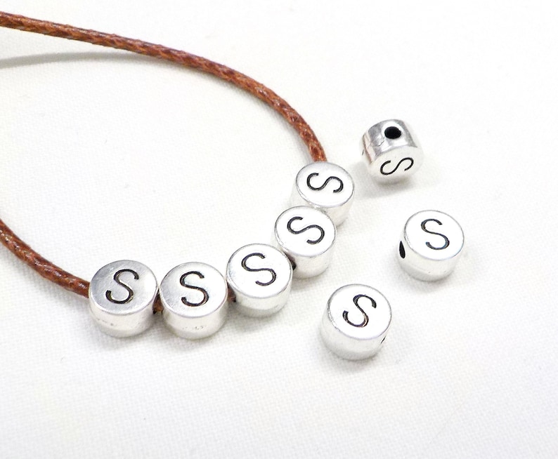 Letter Bead S Round Spacer Bead Silver Plated Initial - Etsy