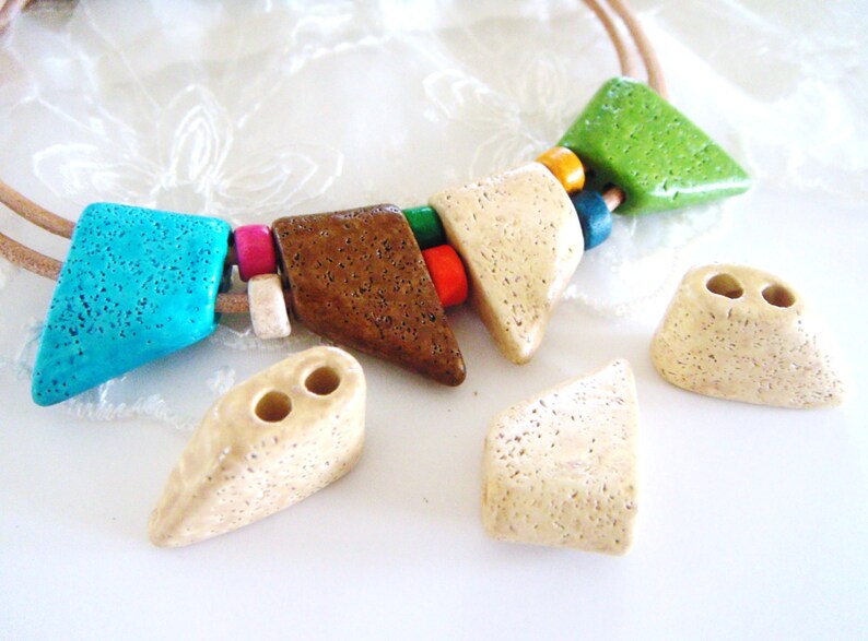 Greek Ceramic Trapezoid Bead, Spacer, Double Holes, Beige Natural Matte ...