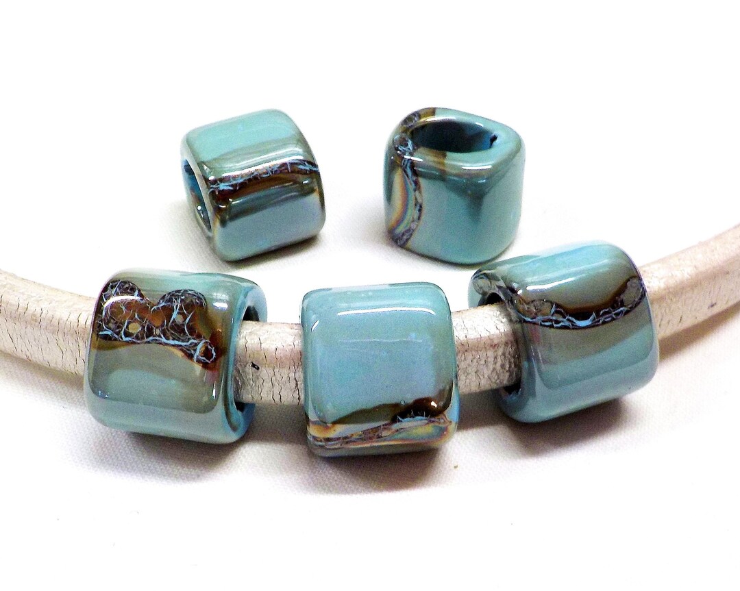 Ceramic Bead Tube Slider for Oval Cord, Blue Brown Multi Ceramic Cube ...