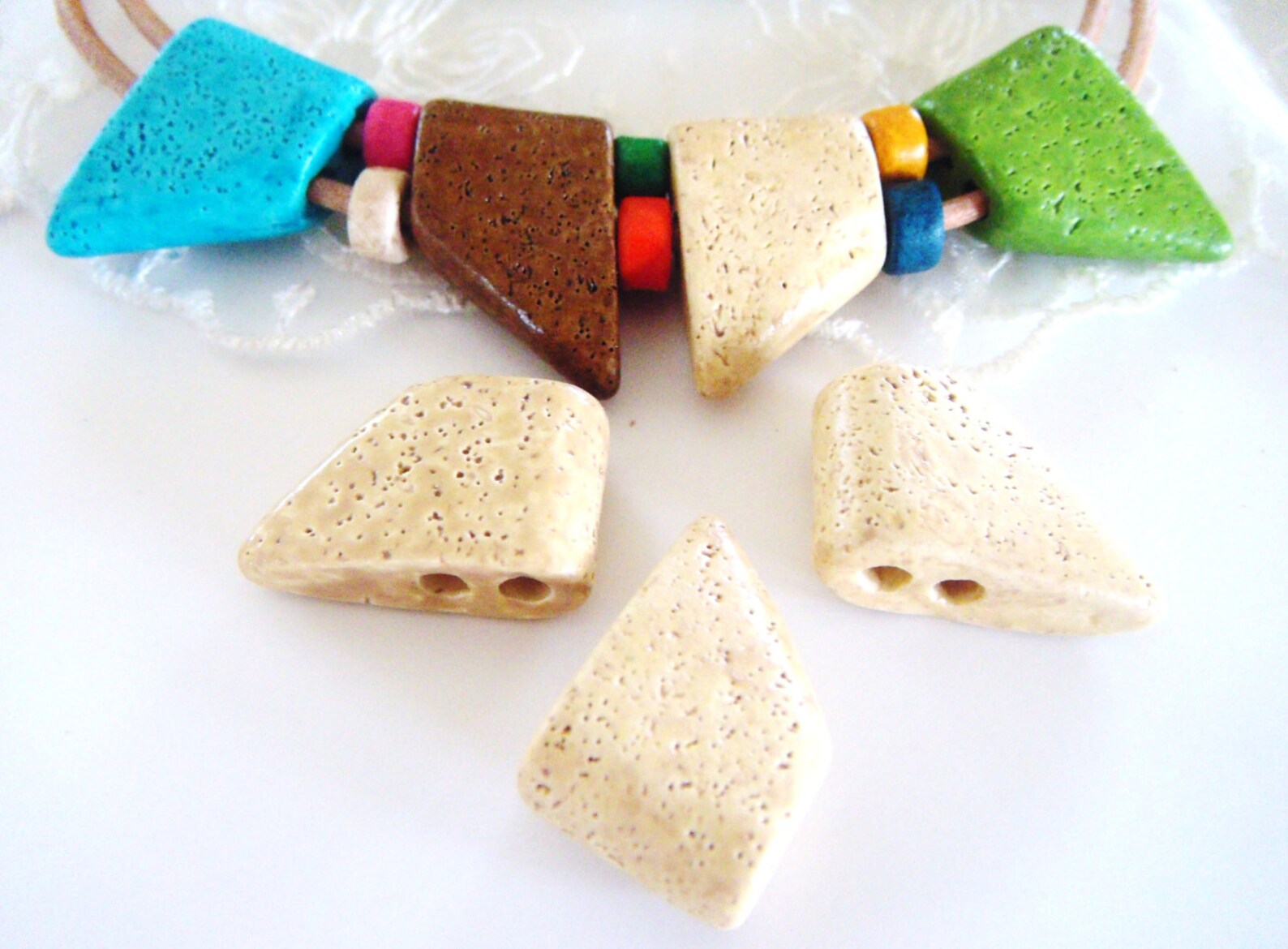 Greek Ceramic Trapezoid Bead Spacer Double Holes Beige - Etsy