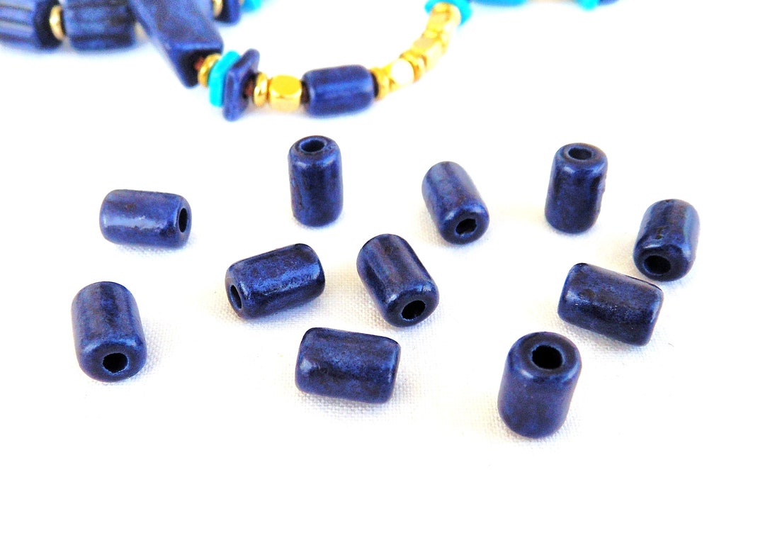 Tube Greek Ceramic Bead Spacer, Tube Slider Dark Blue Matte Finish ...