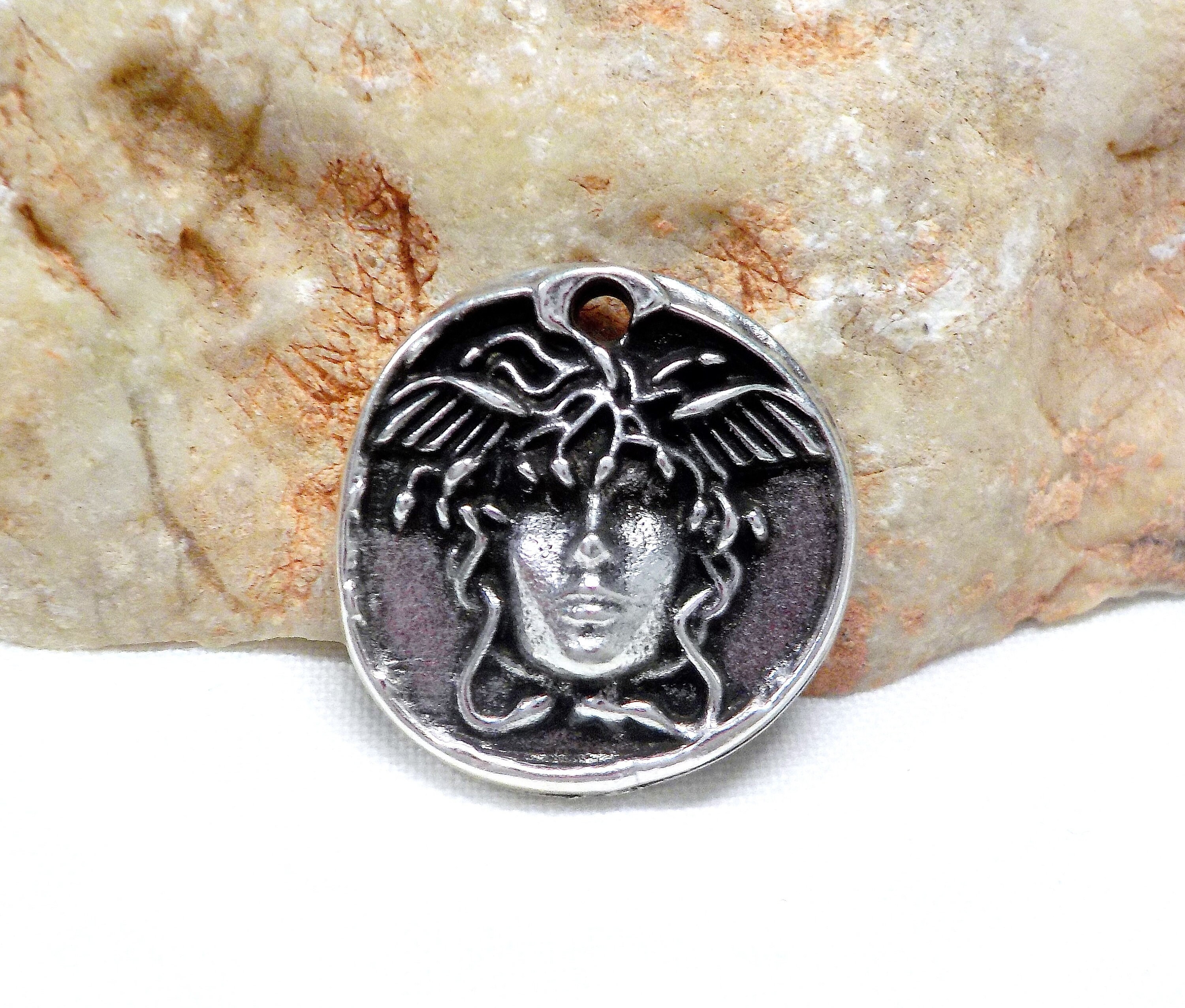 Silver Plated Medusa Pendant, Round Medusa Coin, Ancient Greek Round ...