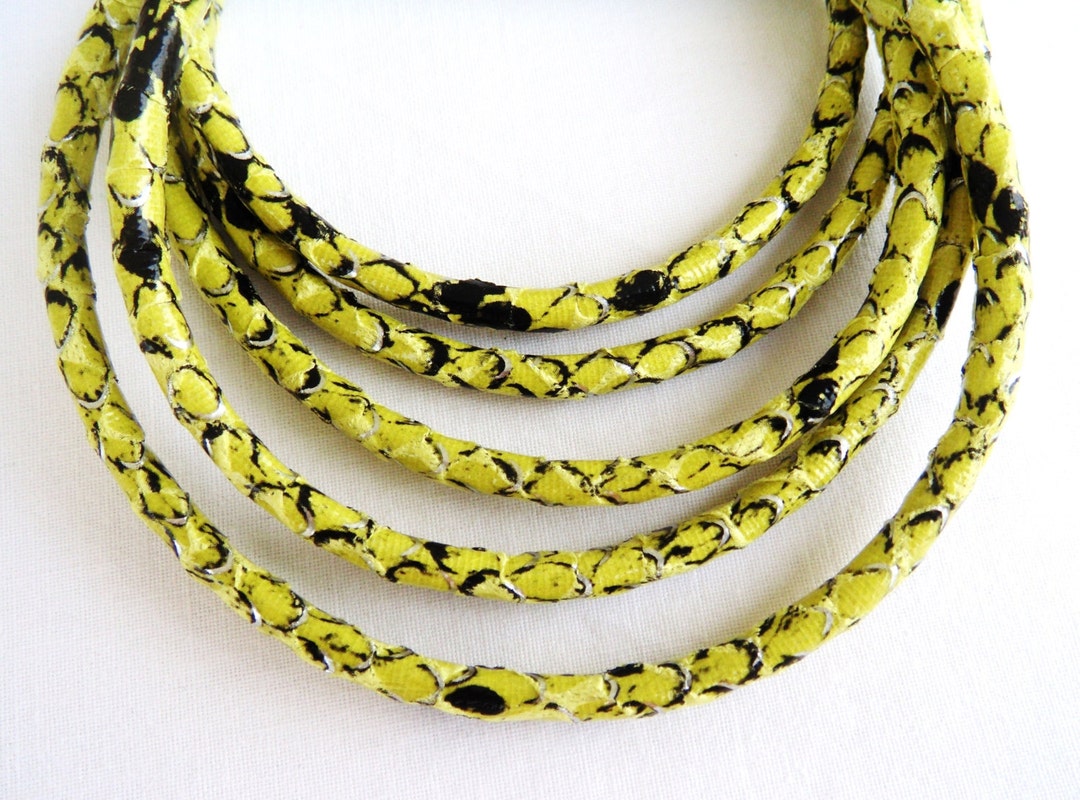 Yellow Snake Print Cord, Faux Leather Cord, Vegan Snake Print Round ...
