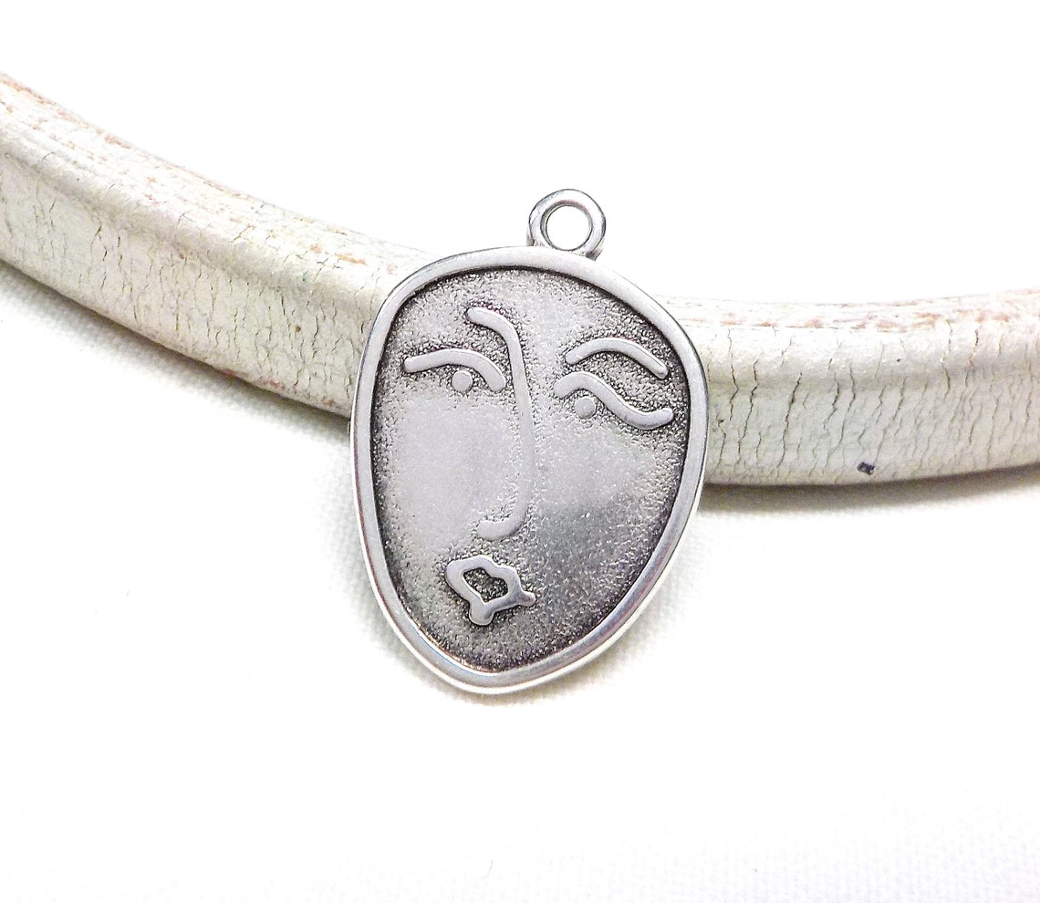 Silver Plated Face Pendant, Greek Mask Pendant, Face Charm, Abstract ...