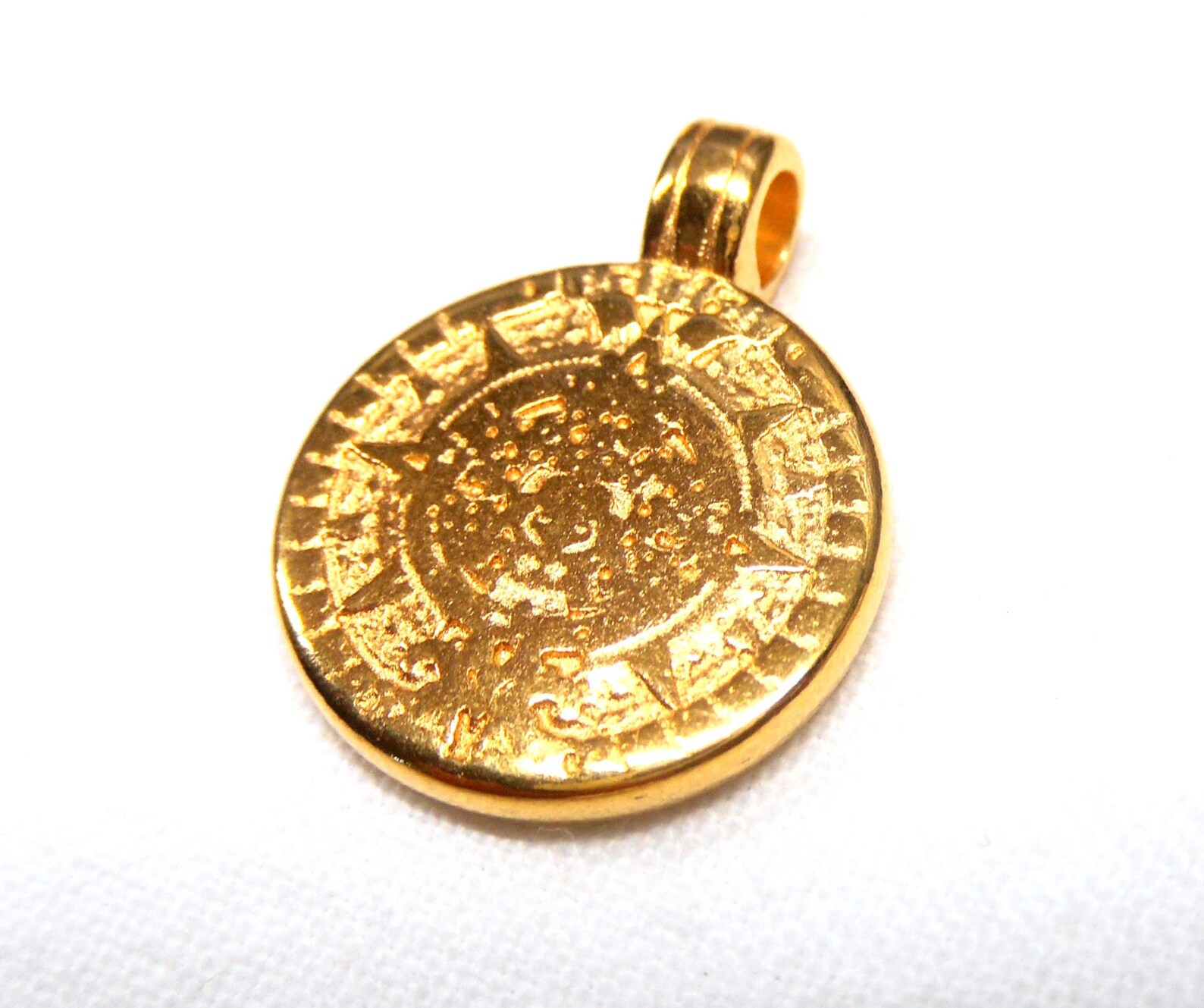 Mayas Calendar 24K Gold Plated Disc Pendant, Mayas Charm, Ancient Maya ...