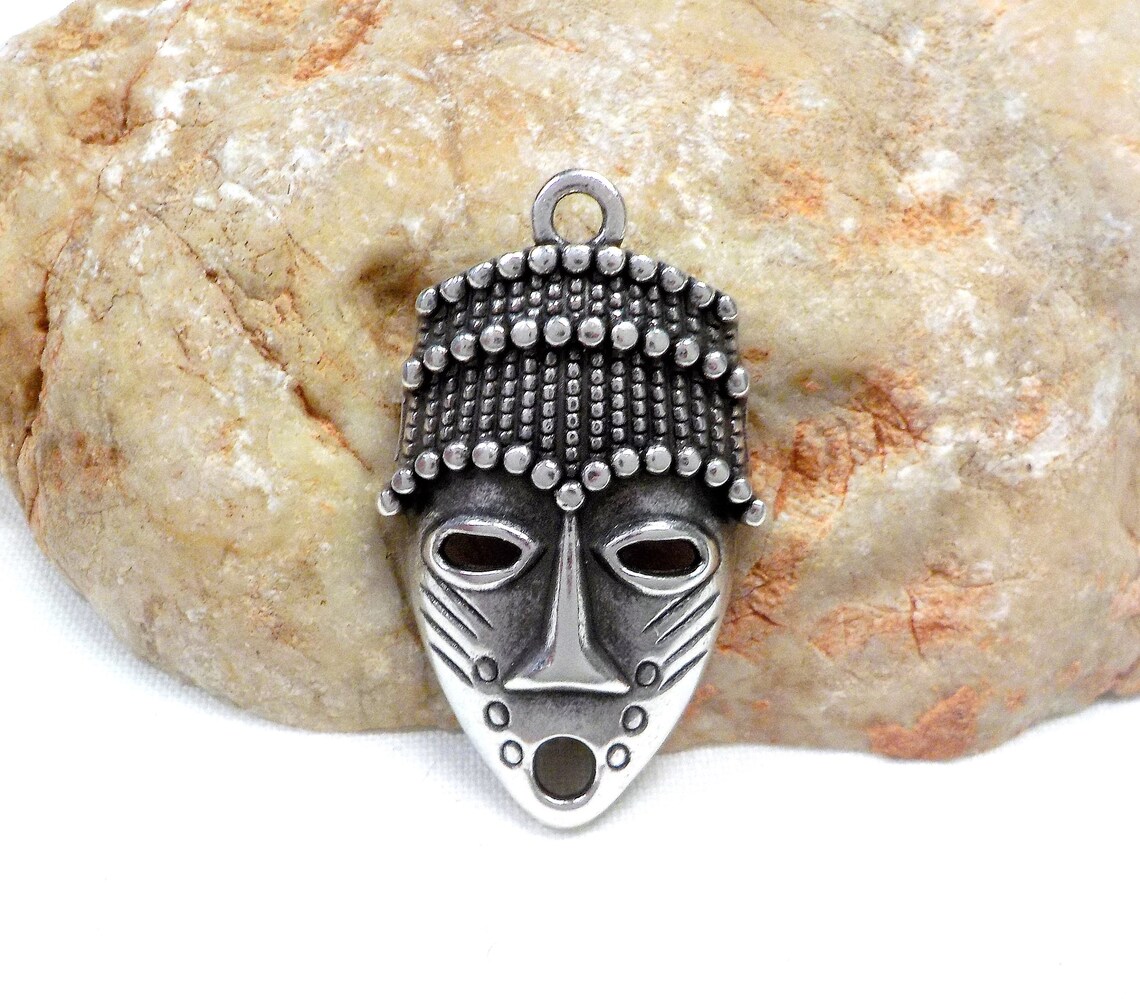 Silver African Mask Pendant, African Traditional Mask, Ethnic Pendant ...