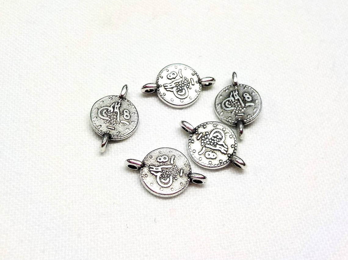 Silver Coin Charm Connector, Mini Ethnic Round Charm, Necklace Bracelet ...