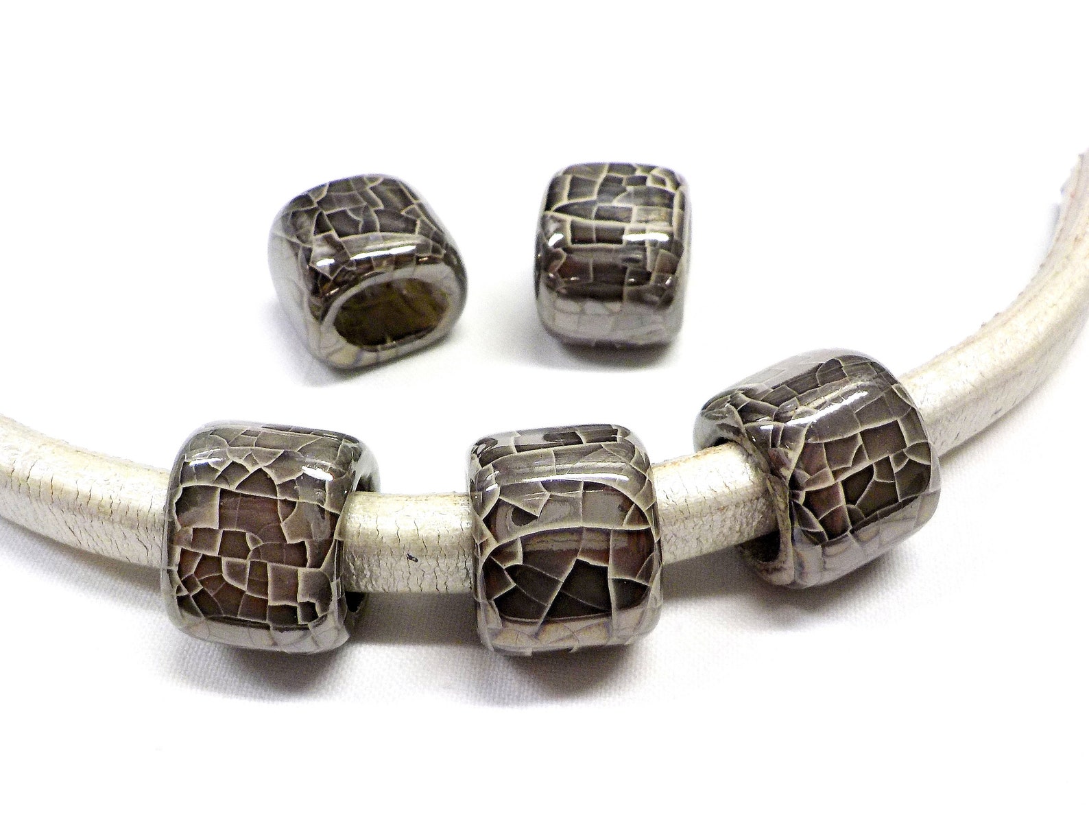 Ceramic Bead Tube Slider for Oval Cord Grey Beige Multi - Etsy