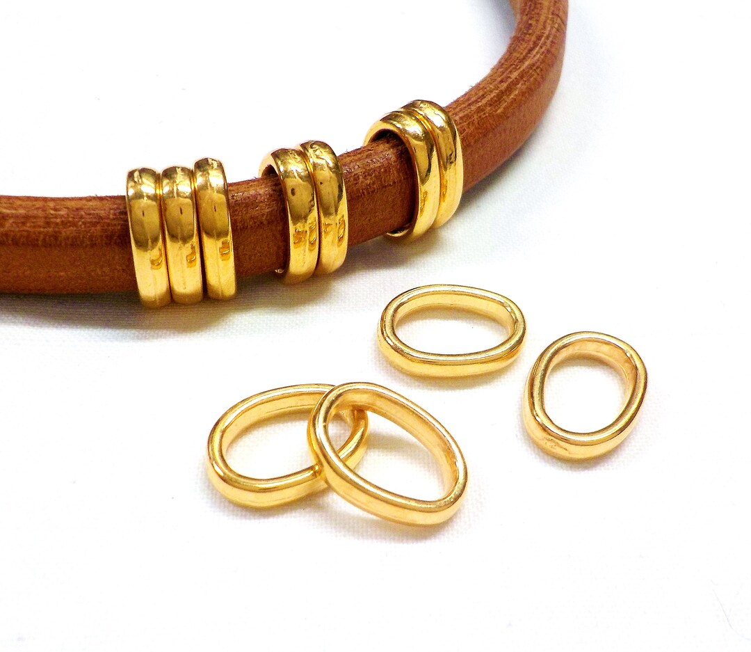 24K Gold Plated Oval Ring, Gold Spacer for Oval Licorice Cord, Oval ...