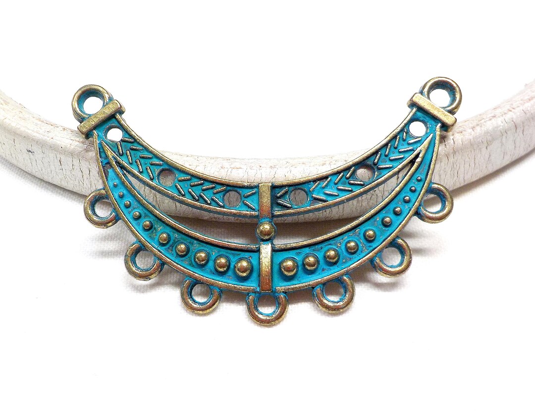 Green Patina Pendant Flat Curved Bar Connector, Verdigris Patina ...