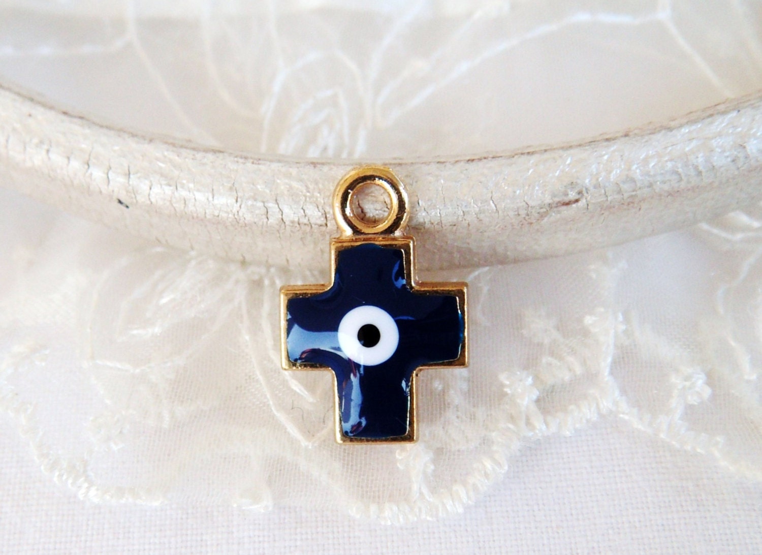 Gold Plated Blue Enamel Cross With Evil Eye Charm Pendant - Etsy