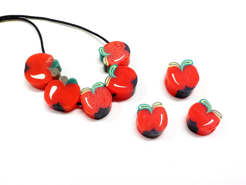 Fimo Polymer Clay Apple Fruit Beads Round Flat Beads Fruit - Etsy