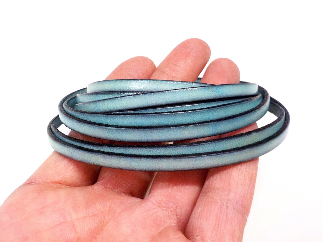 Genuine Flat Leather Cord 5mm, Blue Leather Cord, Greek High Quality ...