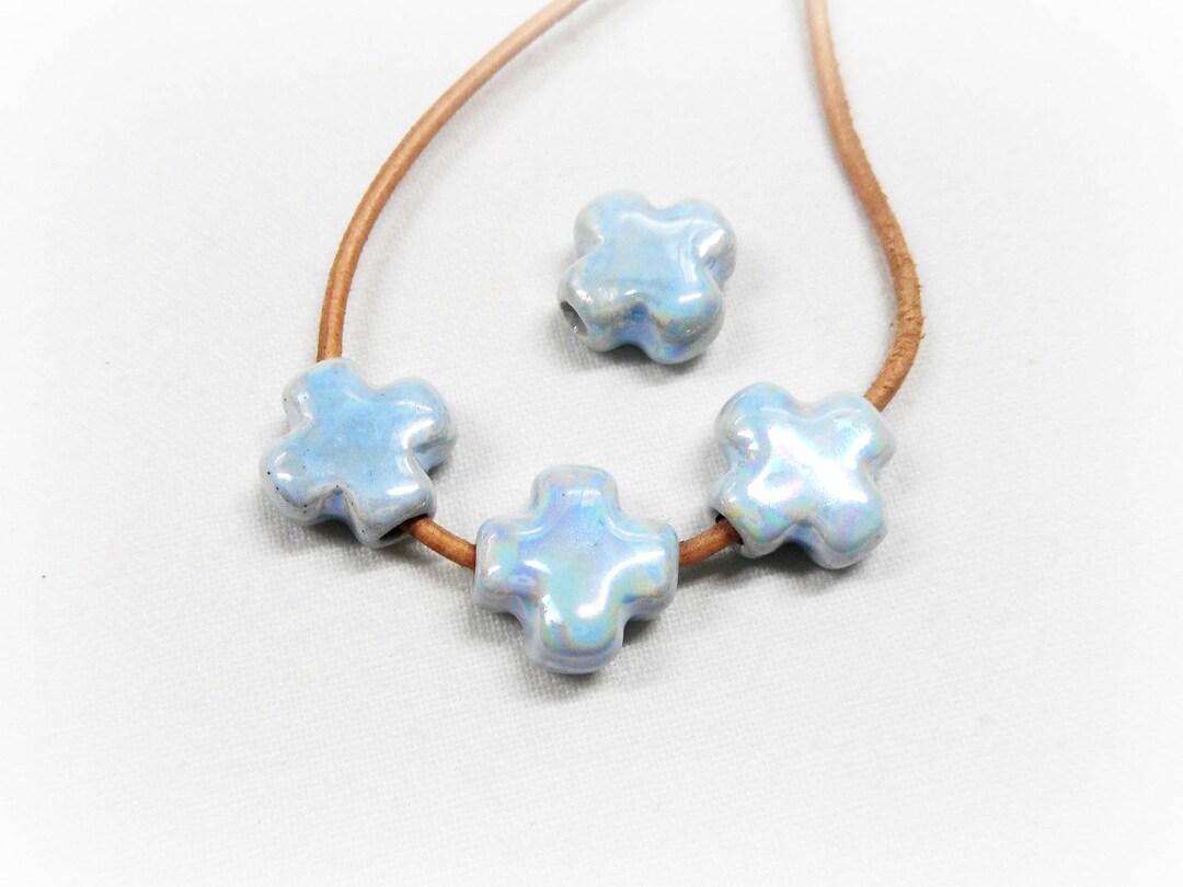 Blue Ceramic Cross Bead, Greek Enameled Ceramic Slider, Ceramic Cross ...