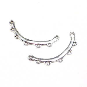 Silver Plated Curved Bar Connector, Necklace Bar Connector With 7 Loops ...