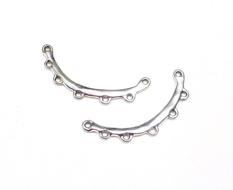 Silver Plated Curved Bar Connector, Necklace Bar Connector With 7 Loops ...