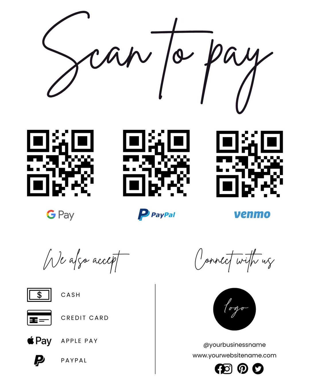 Scan to Pay Sign Template, Editable QR Code Payment Sign, Canva Digital ...