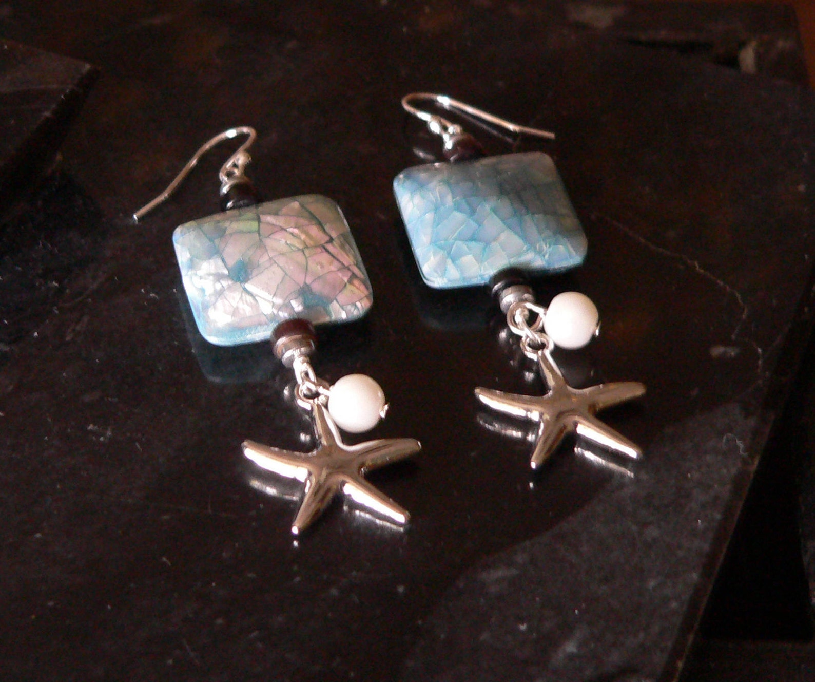Beach Earring, Blue Earring, Shell Earring, Starfish Earring, Starfish ...
