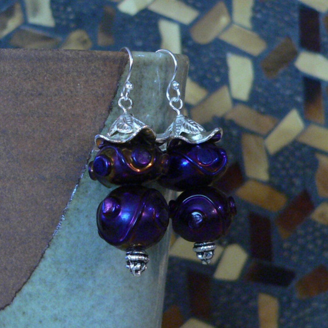 Purple Earring Purple Glass Purple and Silver Bold Earring - Etsy
