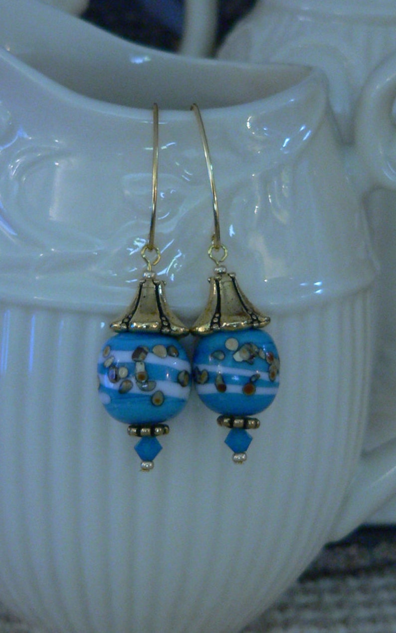 Ocean Blue Earring, Blue Earring, Blue and Gold, Glass Earring, Crystal ...