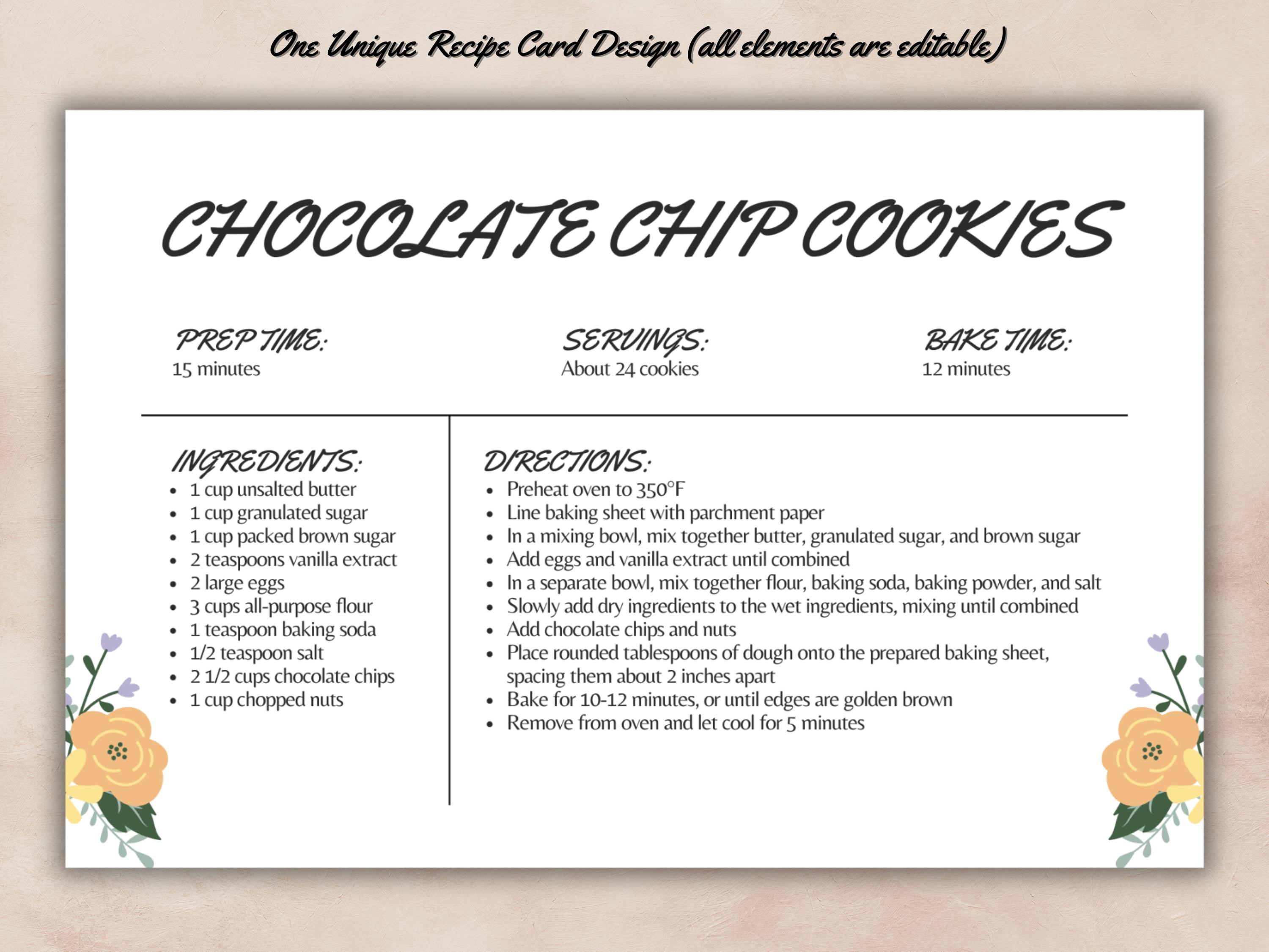 EDITABLE Recipe Card Template, Printable Recipe Card, Recipe Card ...