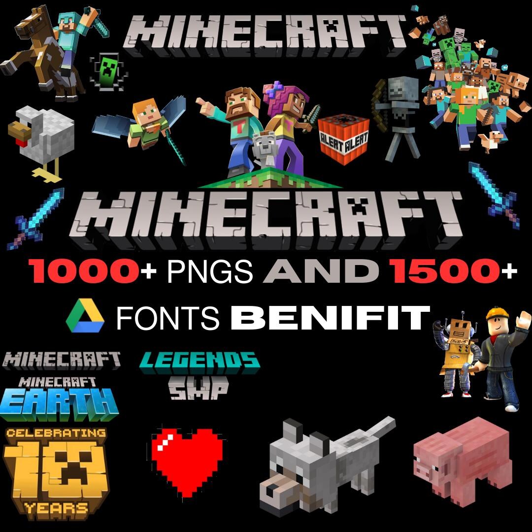 Minecraft Fonts Svg Bundle Minecraft Alphabet Bundle Pack PNG PDF SVG ...