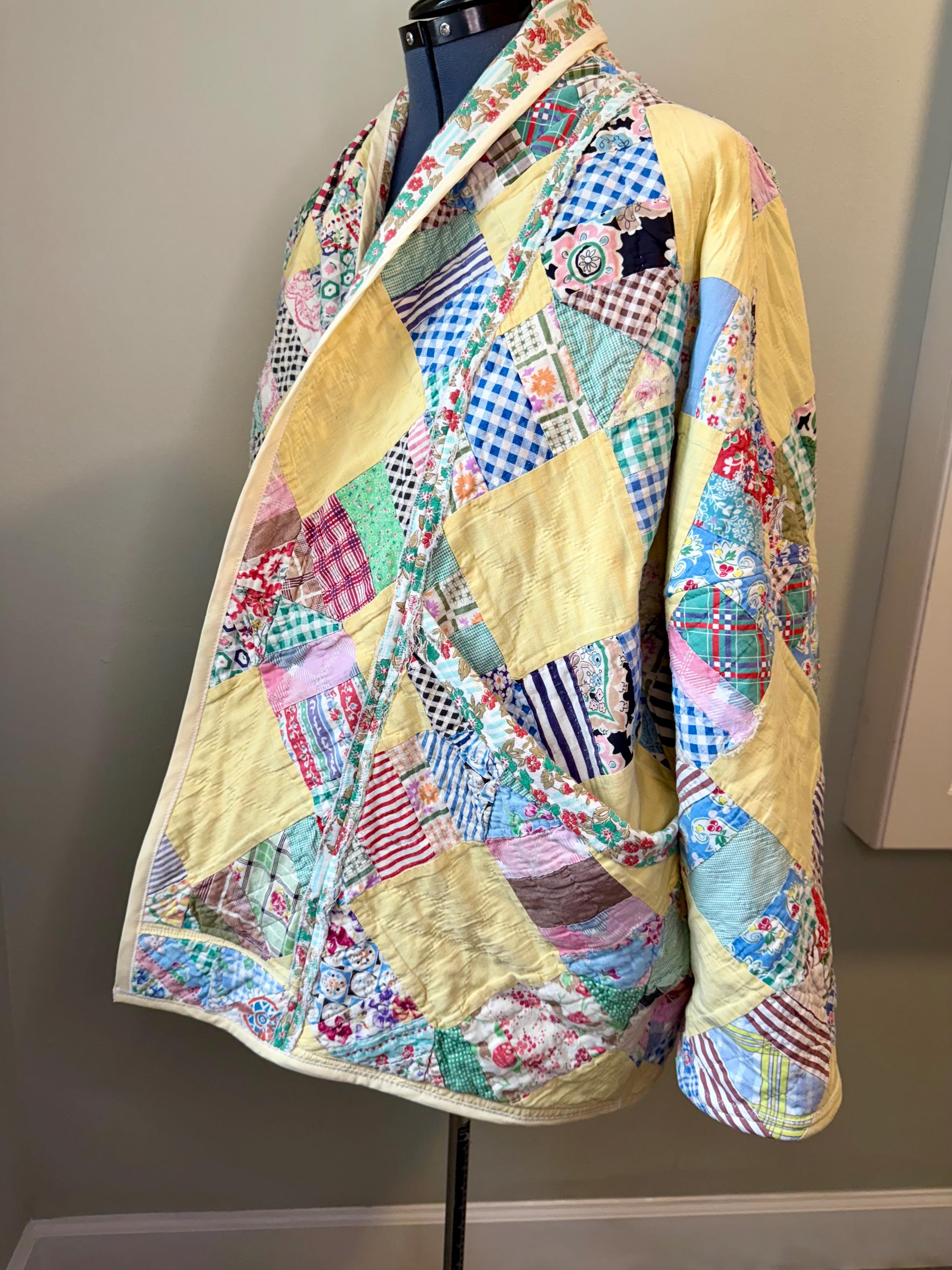 Vintage Patchwork Handmade Quilt Coat Oversized Size Fits Most Yellow ...