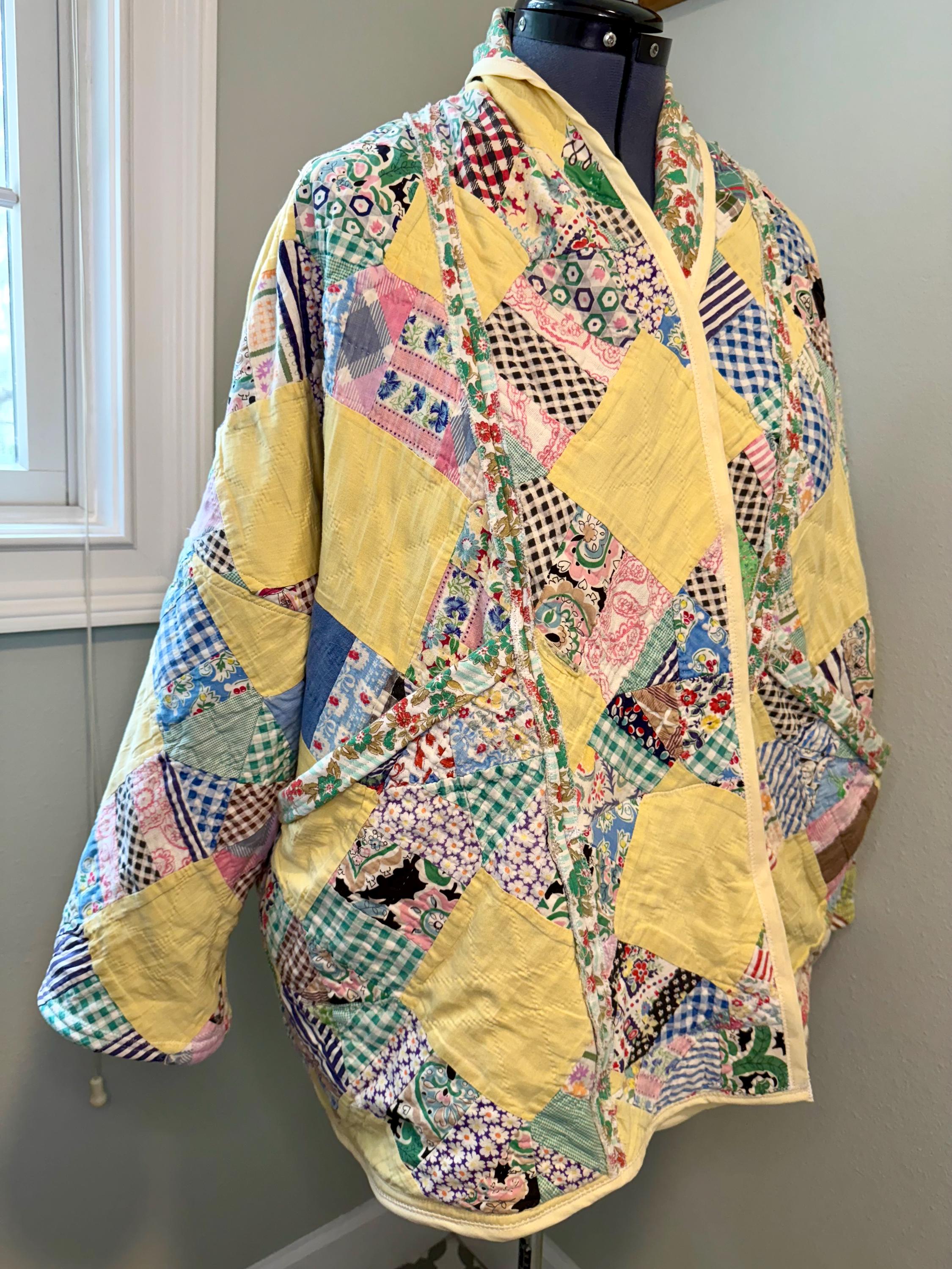 Vintage Patchwork Handmade Quilt Coat Oversized Size Fits Most Yellow ...