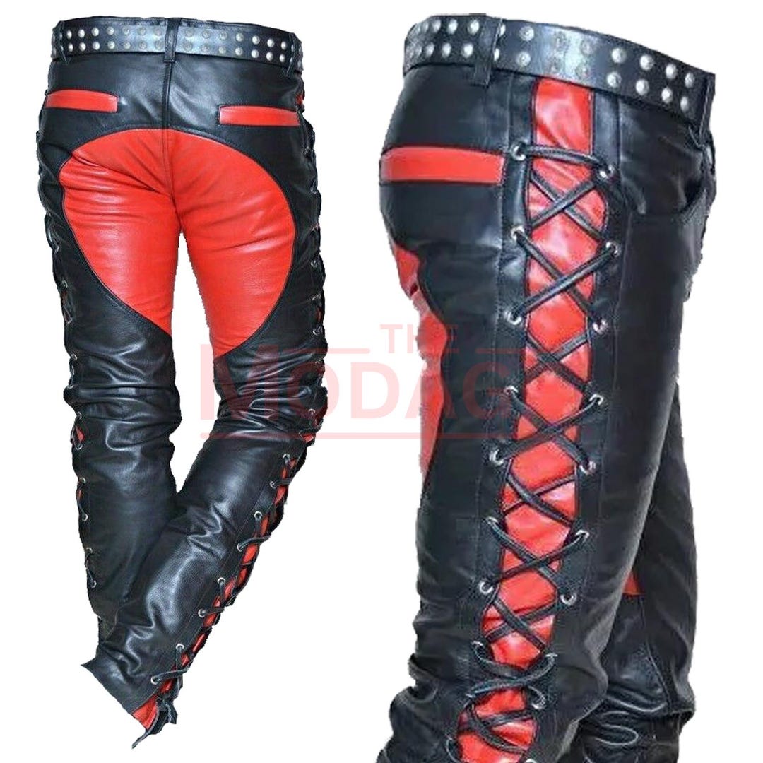 Laced Leather Pants – Mens Side & Fly Lace up Leather Pant – Genuine ...