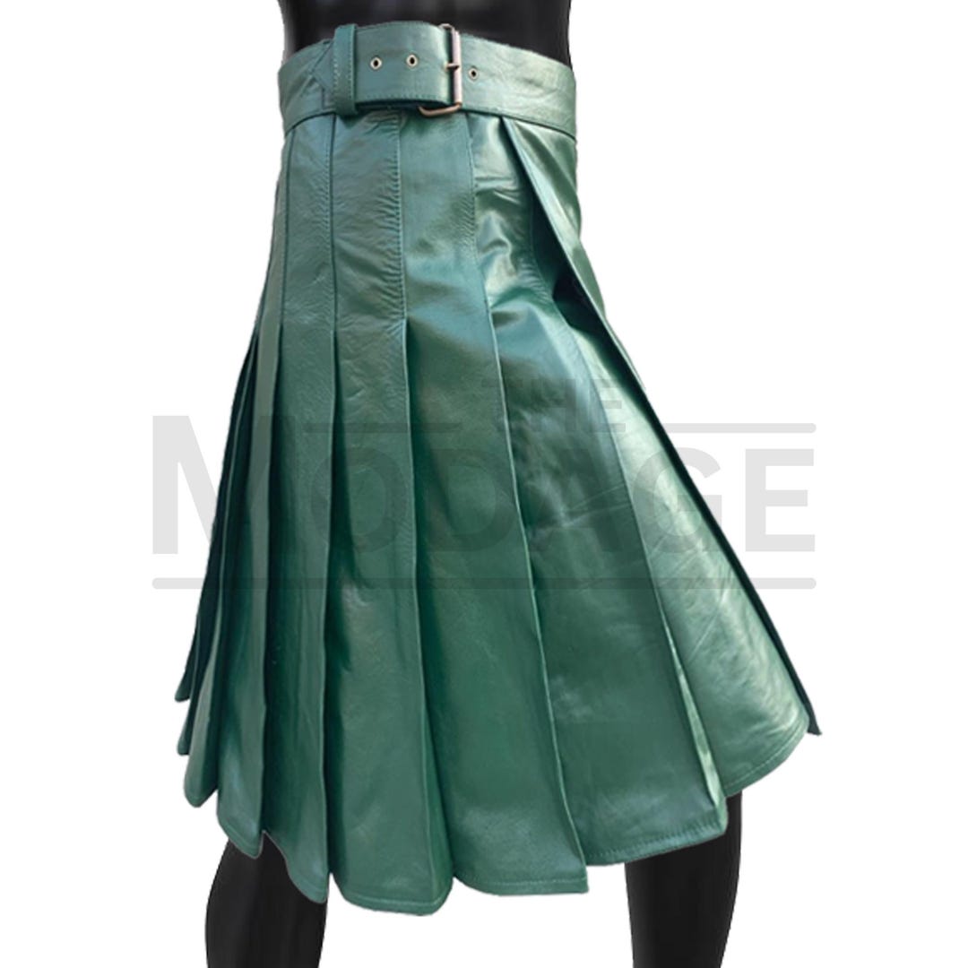 Leather Kilt for Men – Classic Style Knife Pleated Green Kilt for Men ...